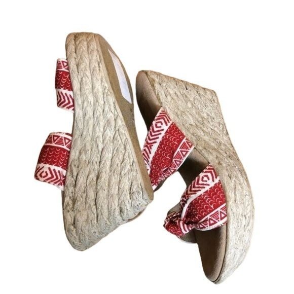 Reba | Shoes | Reba Red Bandana Espadrille Wedge Slipon Sandals Size 8m ...